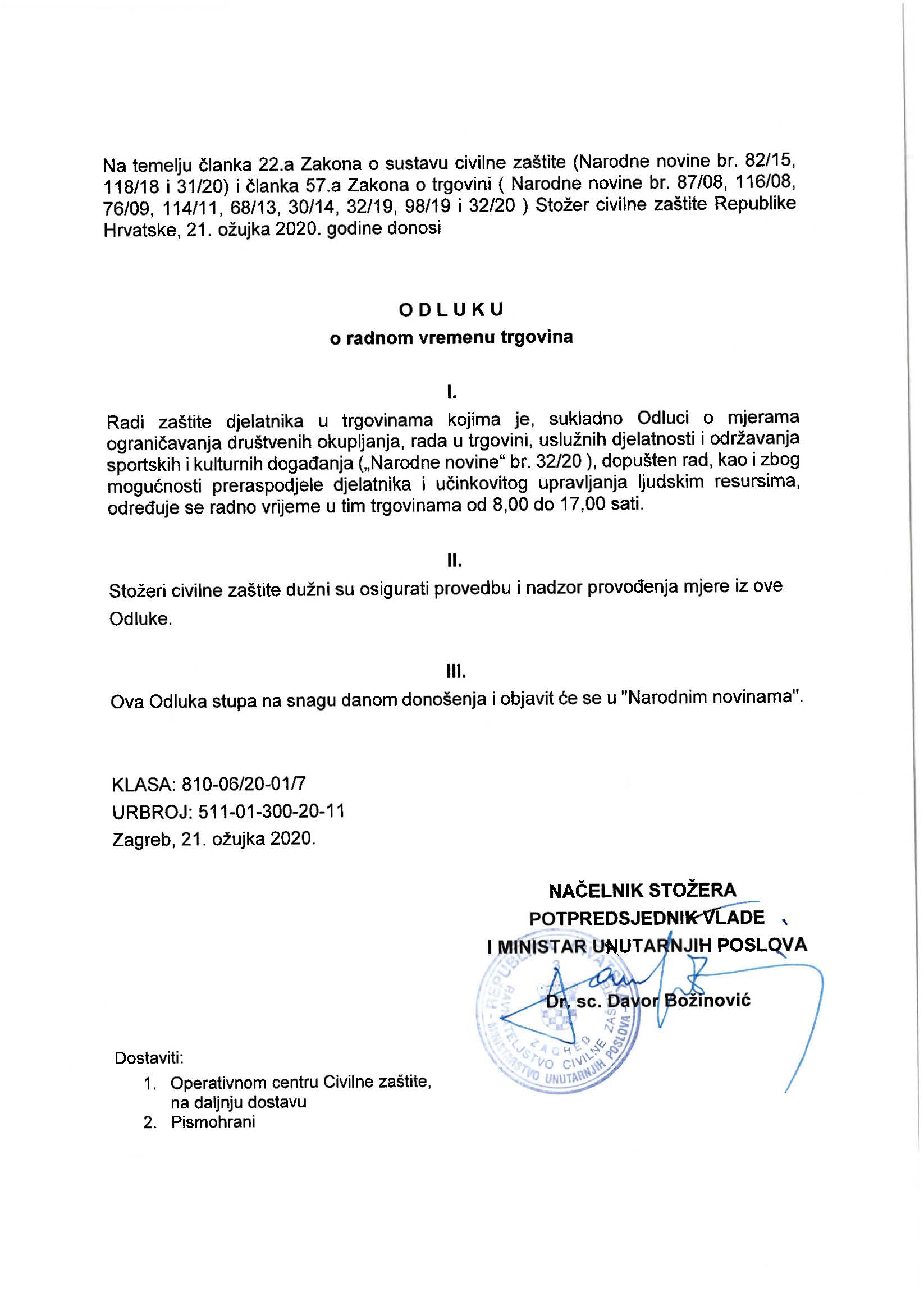 Odluka o radnom vremenu trgovina